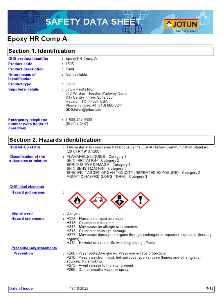 SDS 1505 Epoxy HR Comp A Eng US | PDF