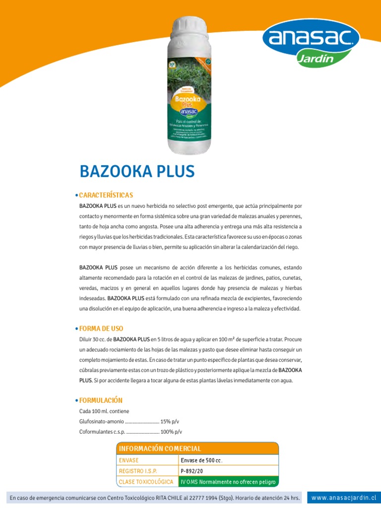 Bazooka Plus: Características | PDF | Herbicida | Hierba