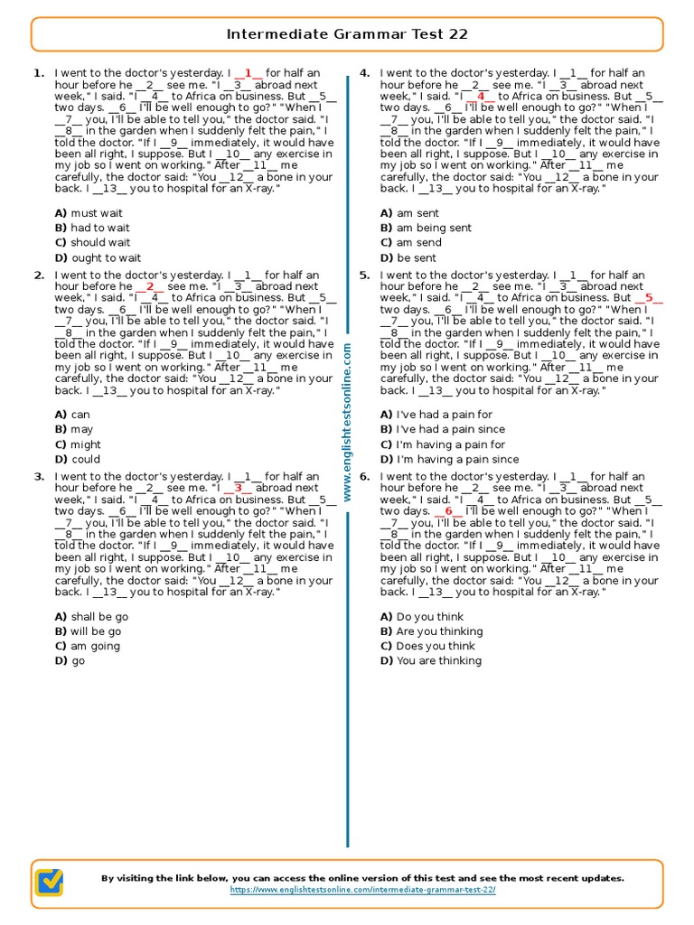 1583 - Intermediate Grammar Test 22 | PDF