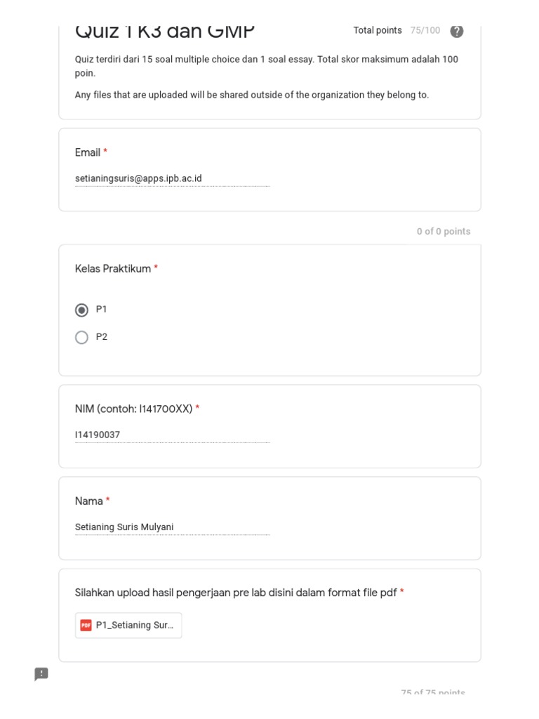 Quiz 1 K3 Dan GMP: Email | PDF