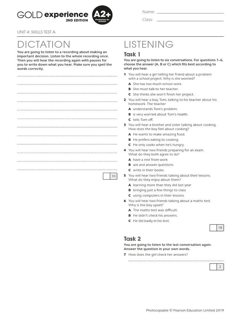 Gold Exp A2P U4 Skills Test A | PDF