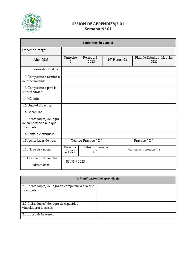 Formato Sesión de Aprendizaje 2023 | PDF | Aprendizaje | Modificación de comportamiento