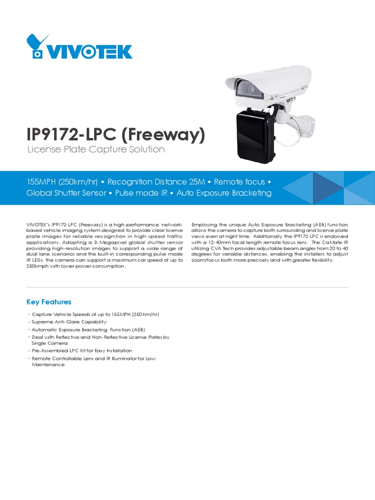 Vivotek Camara Ip 2 Megapixeles para Captura de Placas Ip9172 LPC Ficha Técnica Español | PDF ...