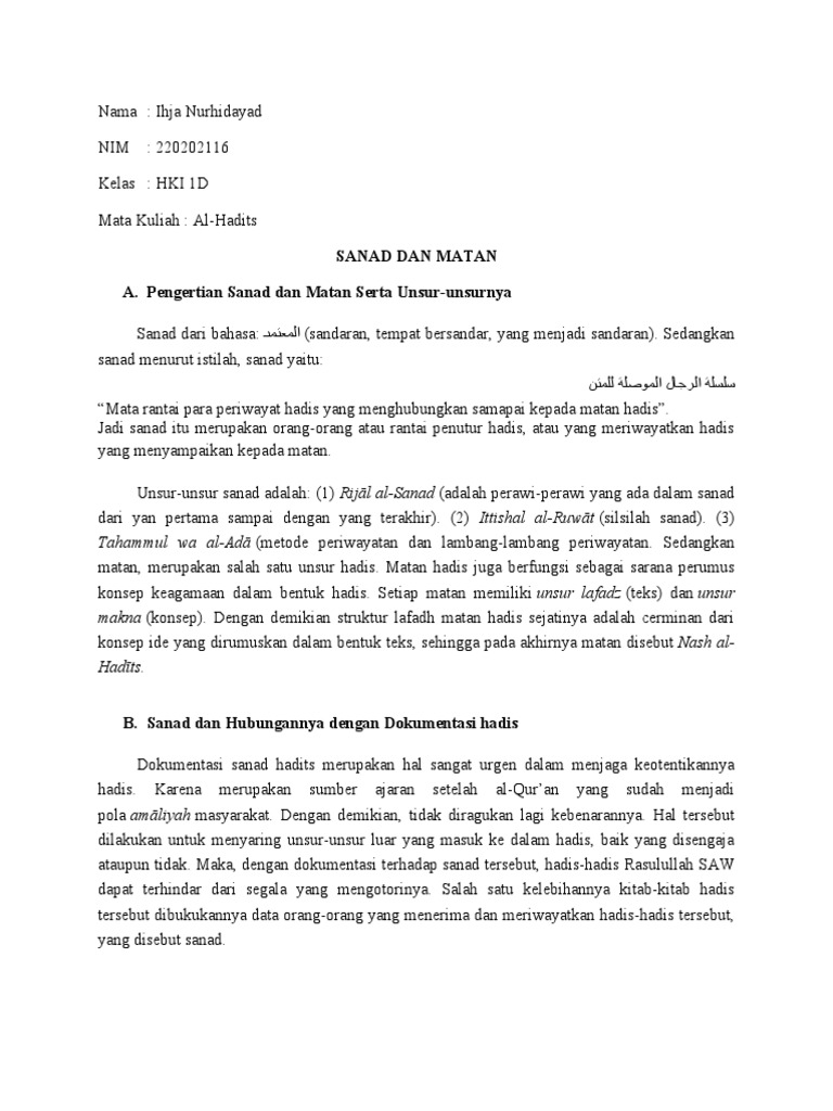 Sanad dan Matan Hadis: Pengertian dan Metode | PDF | Filsafat