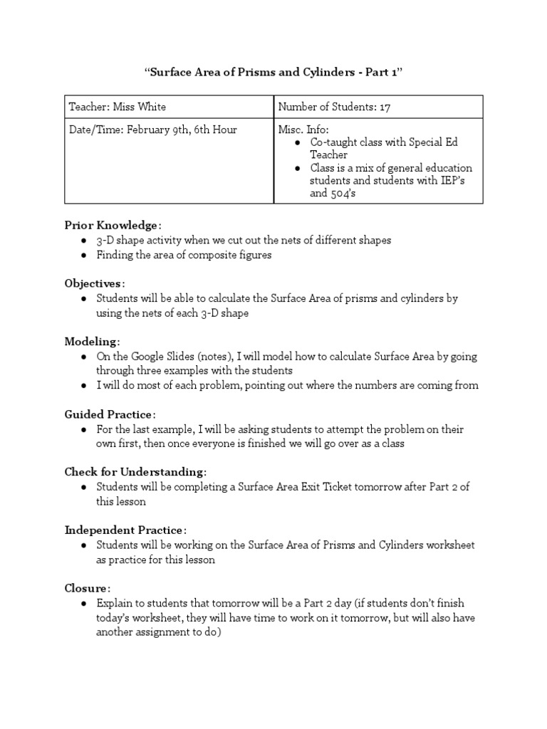 Surface Area of Prisms & Cylinders | PDF