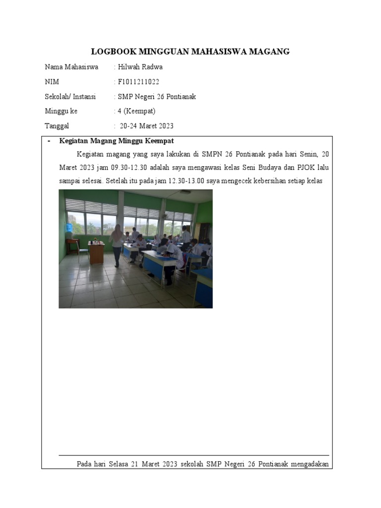 LOGBOOK MINGGUAN KE 4 MAHASISWA MAGANG | PDF