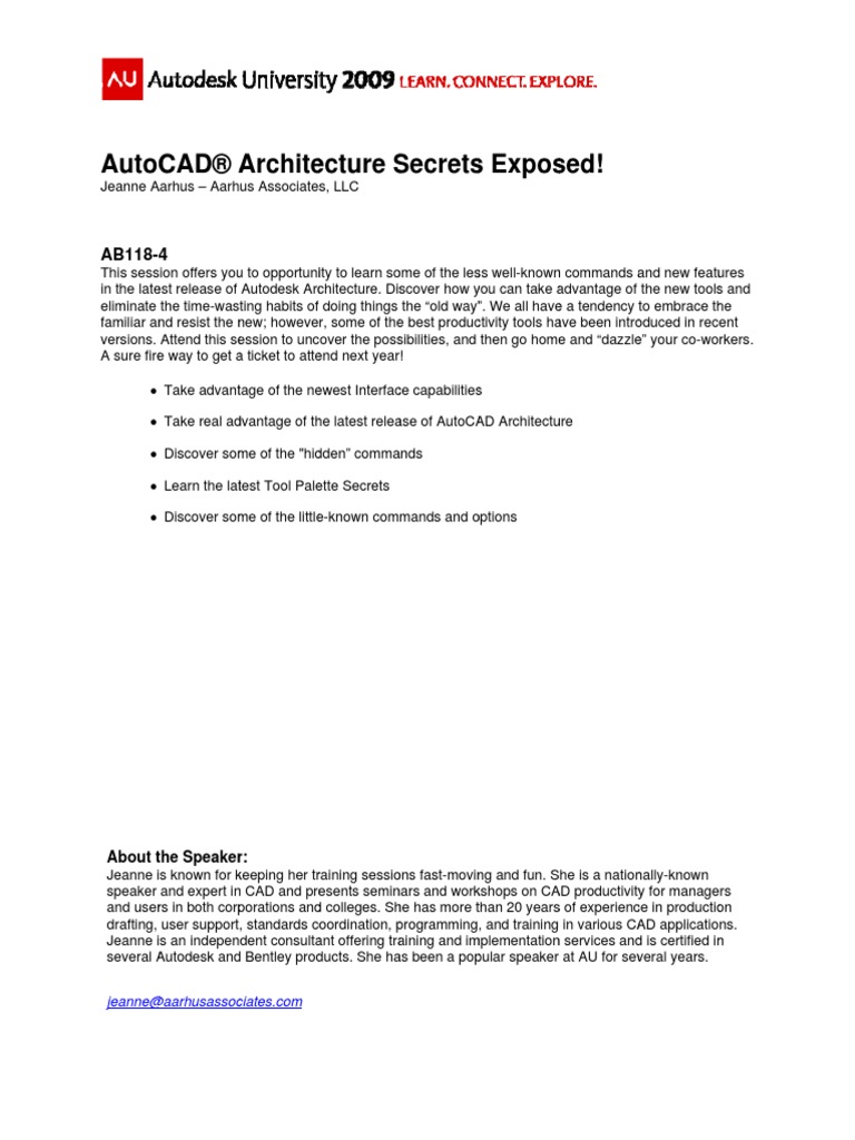 AU2009-AB118-4 - AutoCAD Architecture Secrets Exposed! | PDF | Auto Cad | Menu (Computing)