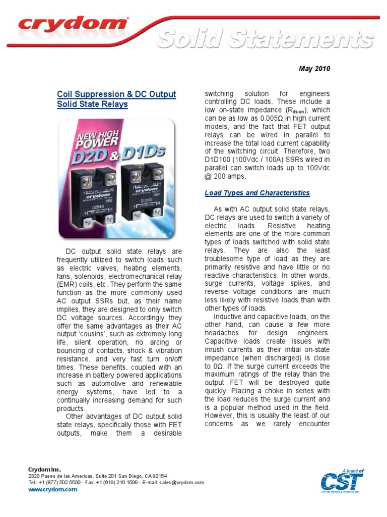 Solid Statements - Coil Suppression & DC Output Ssrs | PDF | Relay | Switch