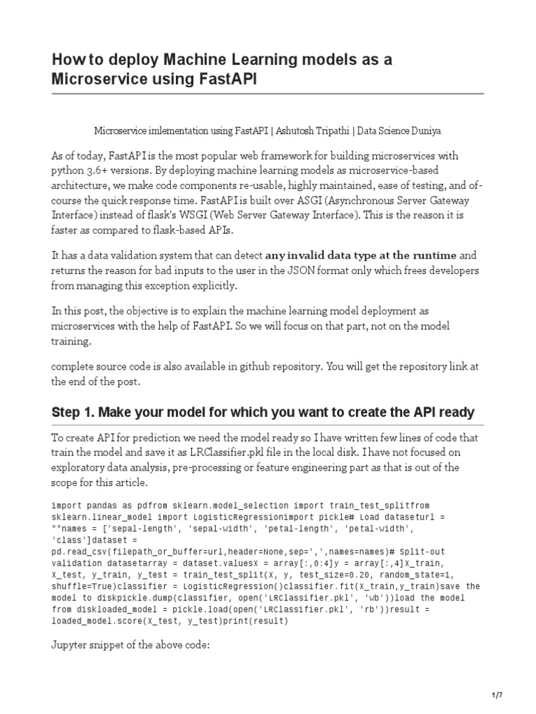 How To Deploy Machine Learning Model As Microservices Pdf Class Computer Programming 