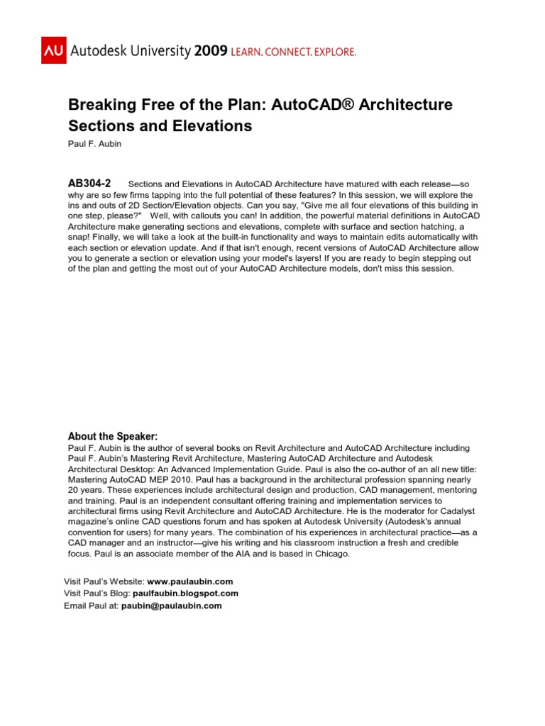 AU2009-AB304-2 - Breaking Free of The Plan AutoCAD® Architecture Sections and Elevations | PDF ...