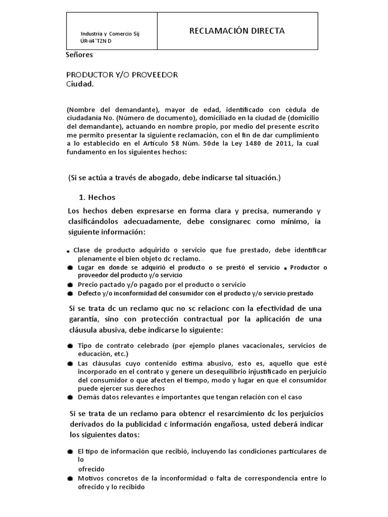 Modelo Reclamación Directa | PDF | Economias