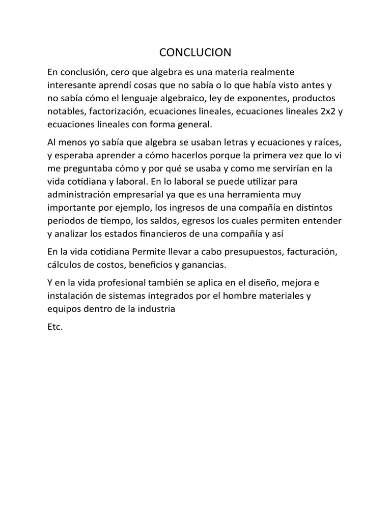Conclusion para Algebra | PDF