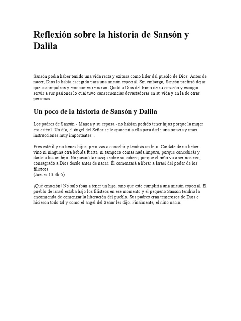 Reflexión sobre Sansón y Dalila | PDF | Sansón | Dalila