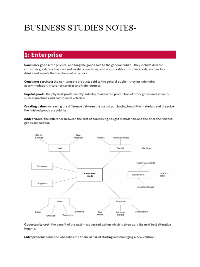 Business Studies Notes | PDF | Business | Entrepreneurship