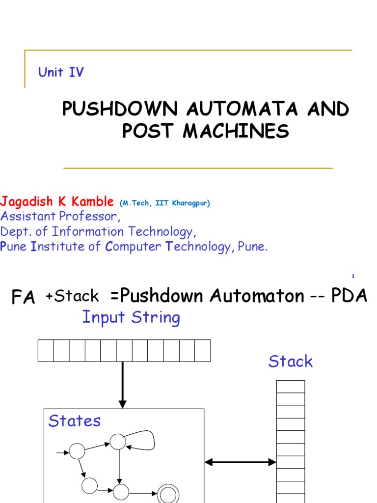 Unit IV PUSHDOWN AUTOMATA AND POST MACHINES | Download Free PDF | Automata Theory | Syntax (Logic)