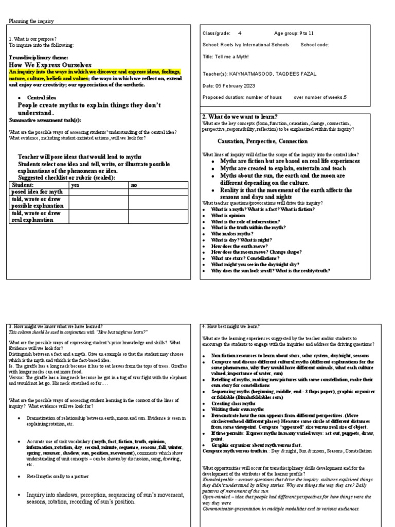 How We Express Ourselves PYP IV | PDF | Educational Assessment ...