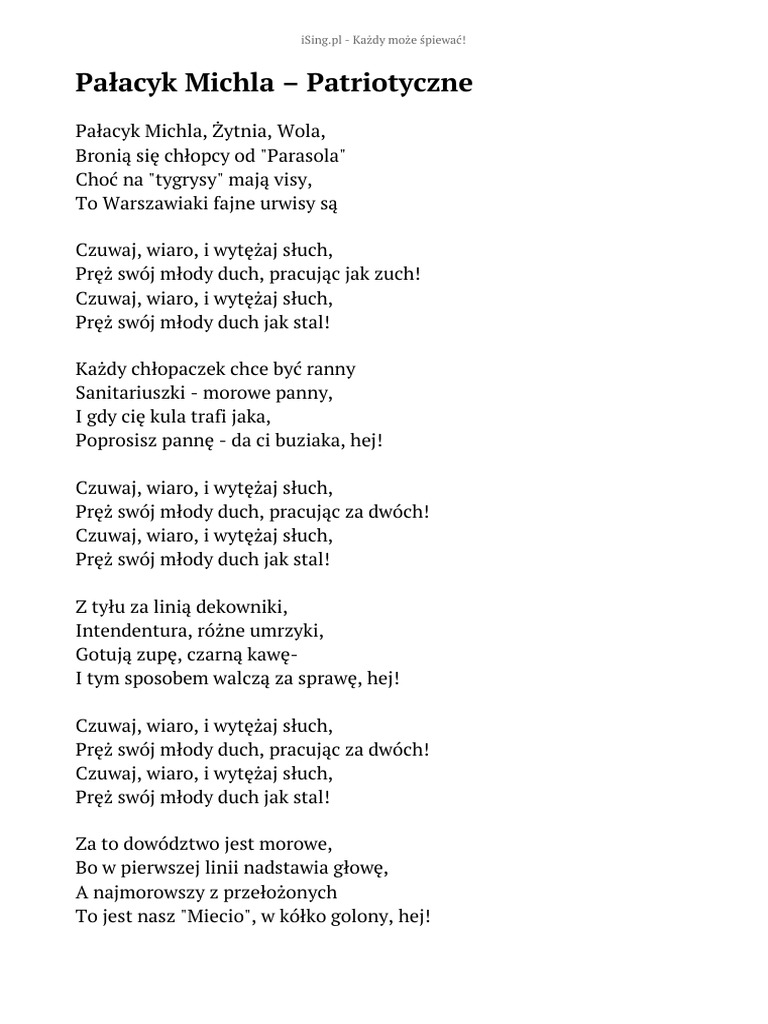 Tekst Patriotyczne Palacyk Michla rpx9gw | PDF