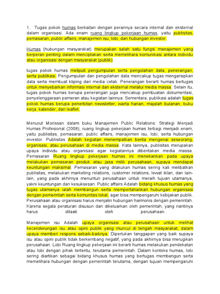 Tugas Pokok Humas Berkaitan Dengan Perannya Secara Internal Dan ...