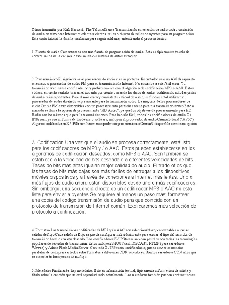 Cómo Transmitir Por Steaming Telos | PDF | Streaming Media | Mp3