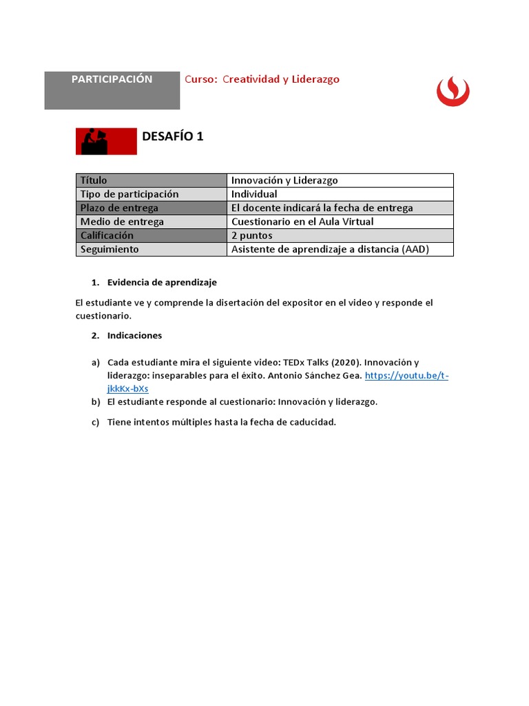 HU612 - Desafío 1 - Cuestionario Innovación y Liderazgo | PDF