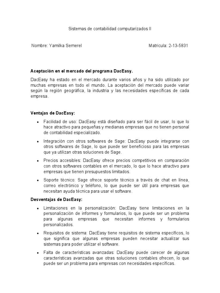 Ventajas y desventajas de DacEasy | PDF | Software | Marketing
