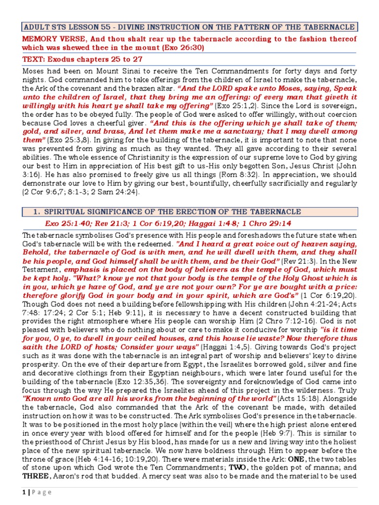 Divine Instruction On The Pattern of The Tabernacle | PDF | Tabernacle ...