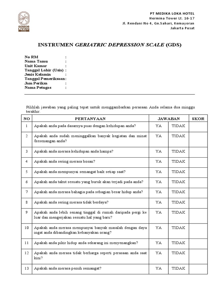 Instrumen Geriatric Depression Scale (GDS) | PDF