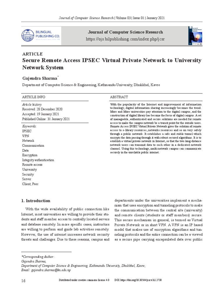 Secure Remote Access IPSEC Virtual Private Network | PDF | Virtual Private Network | Computer ...