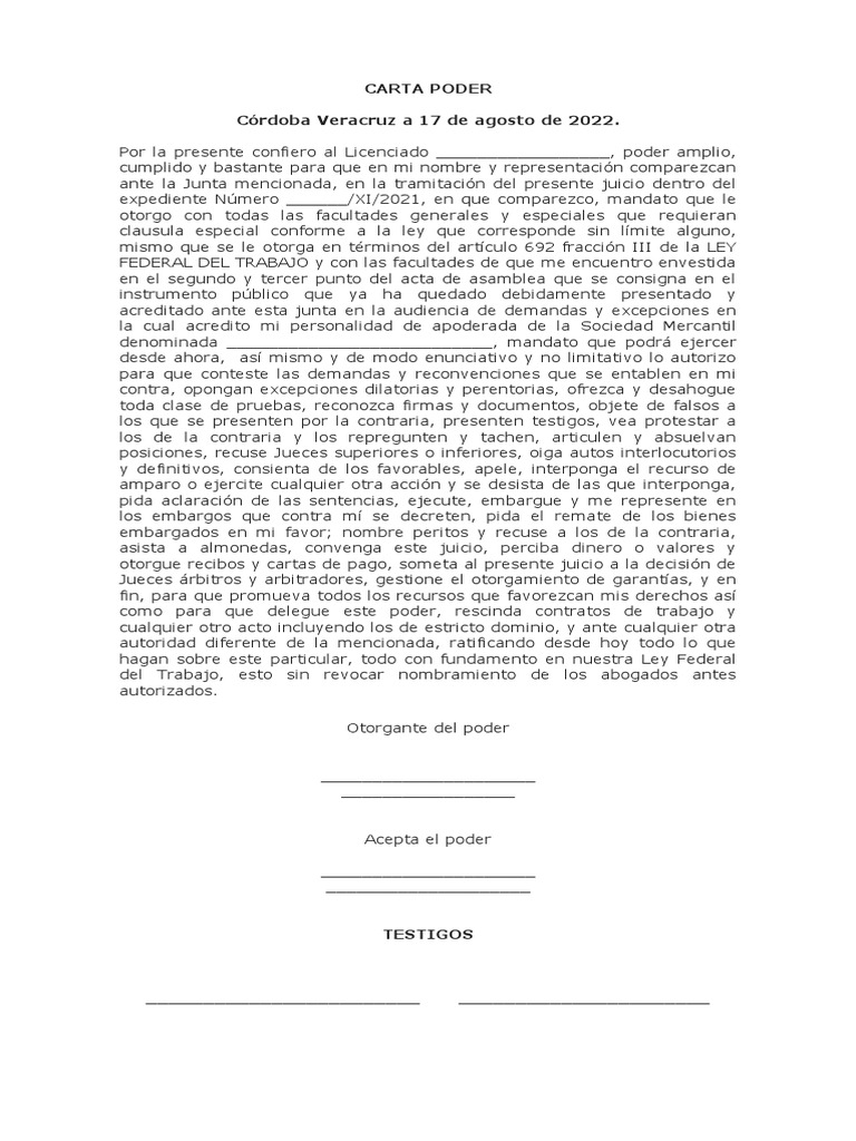 Carta Poder Laboral | PDF | Justicia | Crimen y violencia