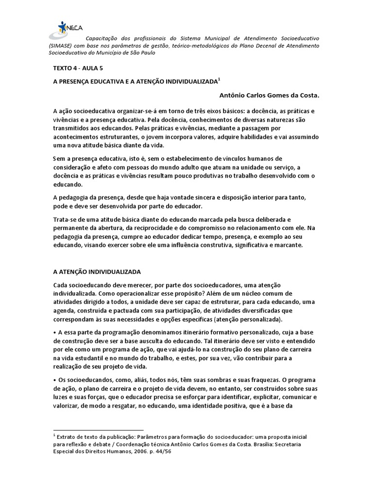 Texto 16 Aula 5 A Presenc3a7a Educativa e A Atenc3a7c3a3o Individualizada | PDF | Pedagogia ...