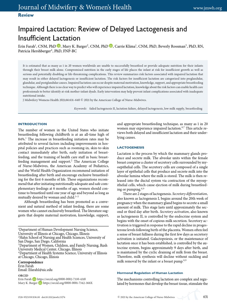 Impaired Lactation Review of Delayed Lactogenesis and Insufficient ...