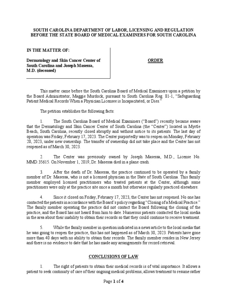 Order of Appointment Dermatology and Skin Cancer Center of South ...