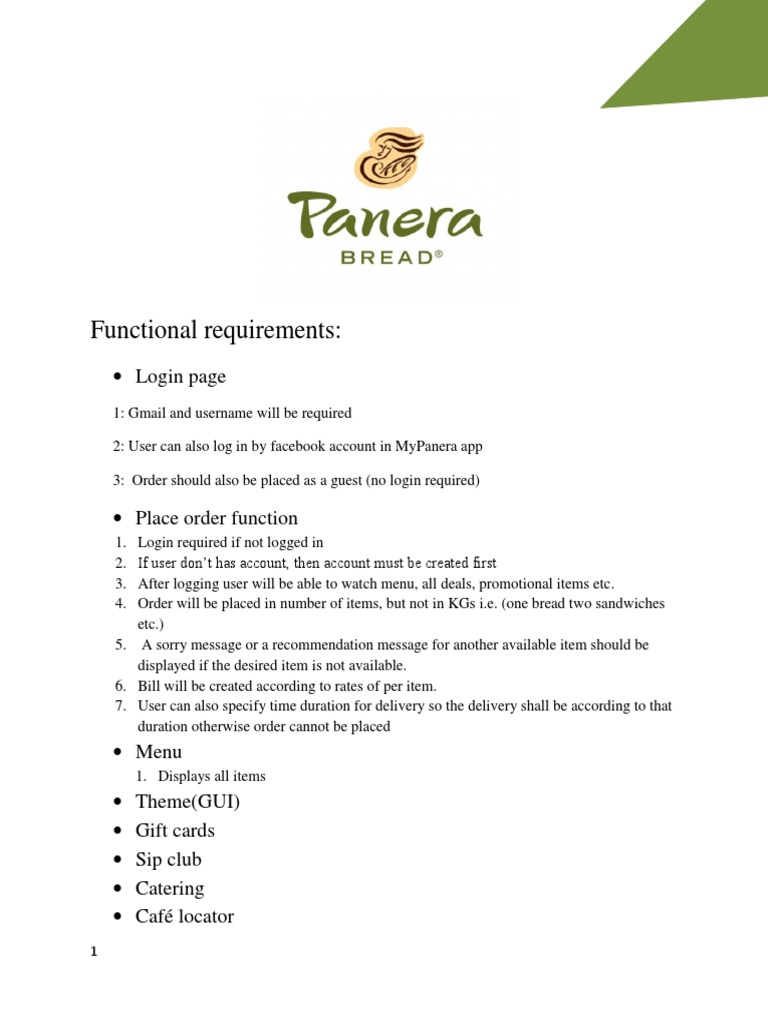 Panera Bread Requirements Doc Final | PDF