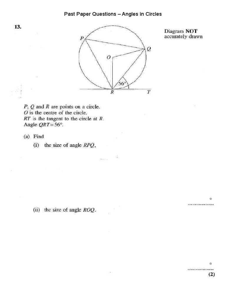 Angles in Circles Past Paper Questions | PDF
