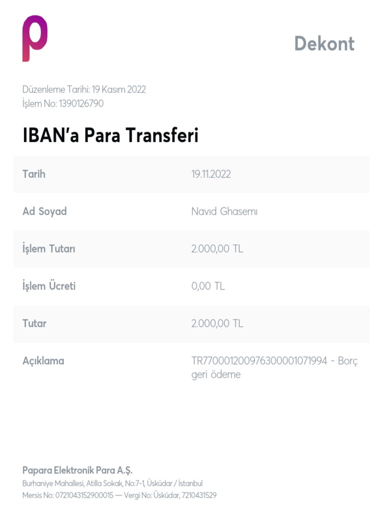 IBAN'a para Transferi: Dekont | PDF