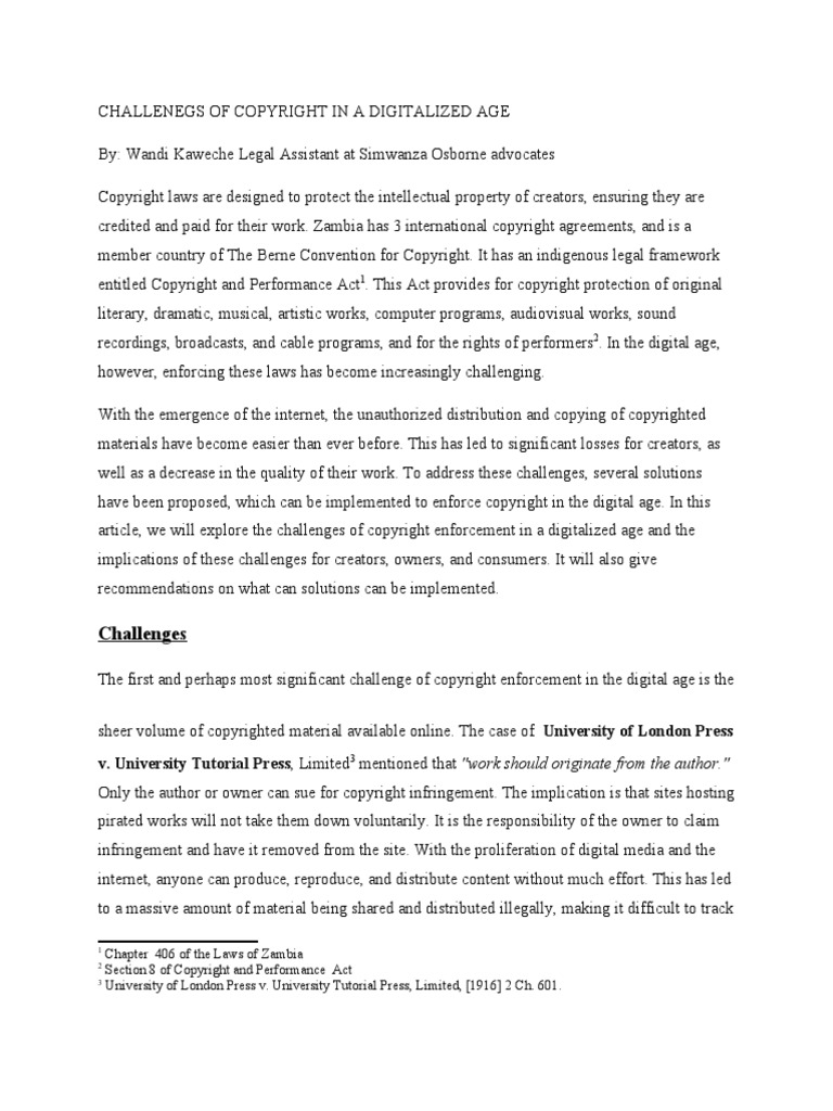 Challenges of Copyright in A Digital Age by Wandi Kaweche | PDF ...