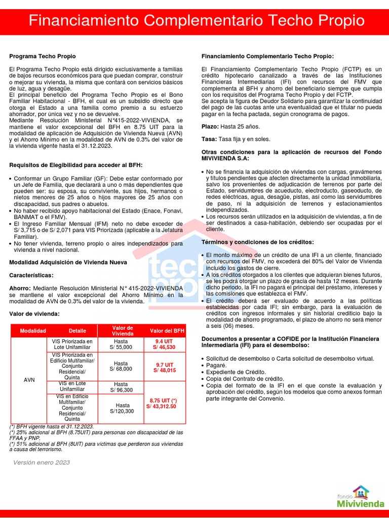 Programa Techo Propio | PDF | Préstamo hipotecario | Ahorro