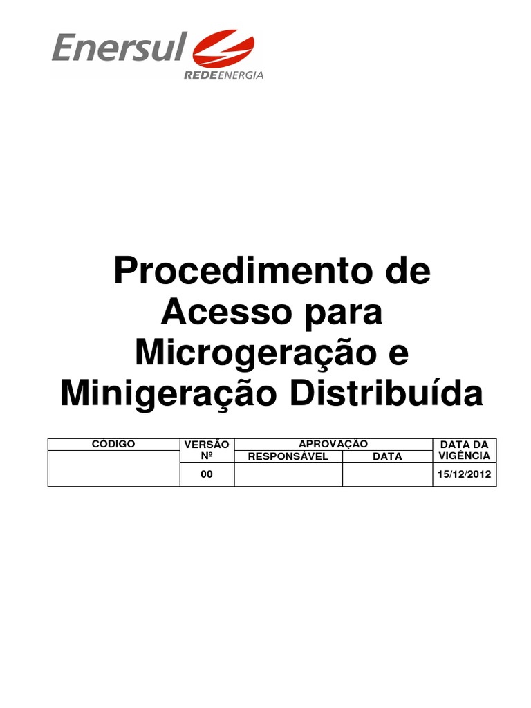 Procedimento de Acesso para Microgeração e Minigeração Distribuida ...
