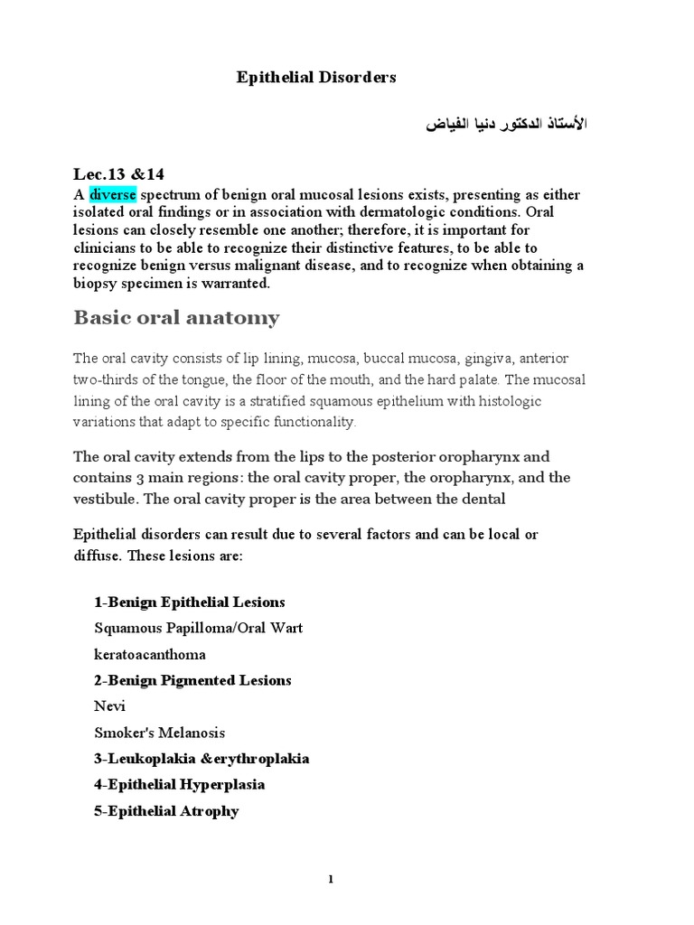 Lec. 13 &14 Epithelial Disorders | PDF | Epithelium | Medical Specialties