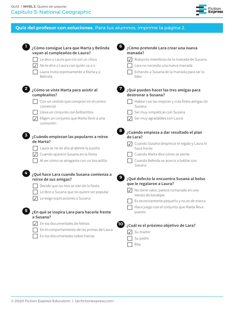 Quiz Del Profesor Con Soluciones. para Tus Alumnos, Imprime La Página 2 ...