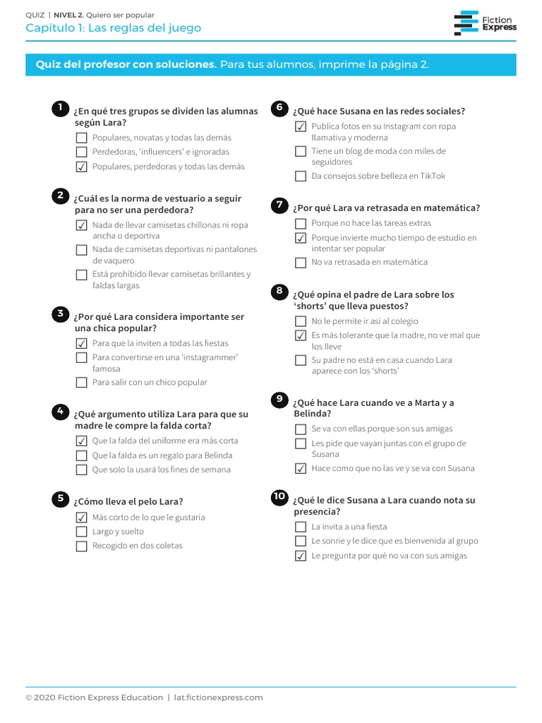 Quiz Quiero Ser Popular Capitulo 1 | PDF