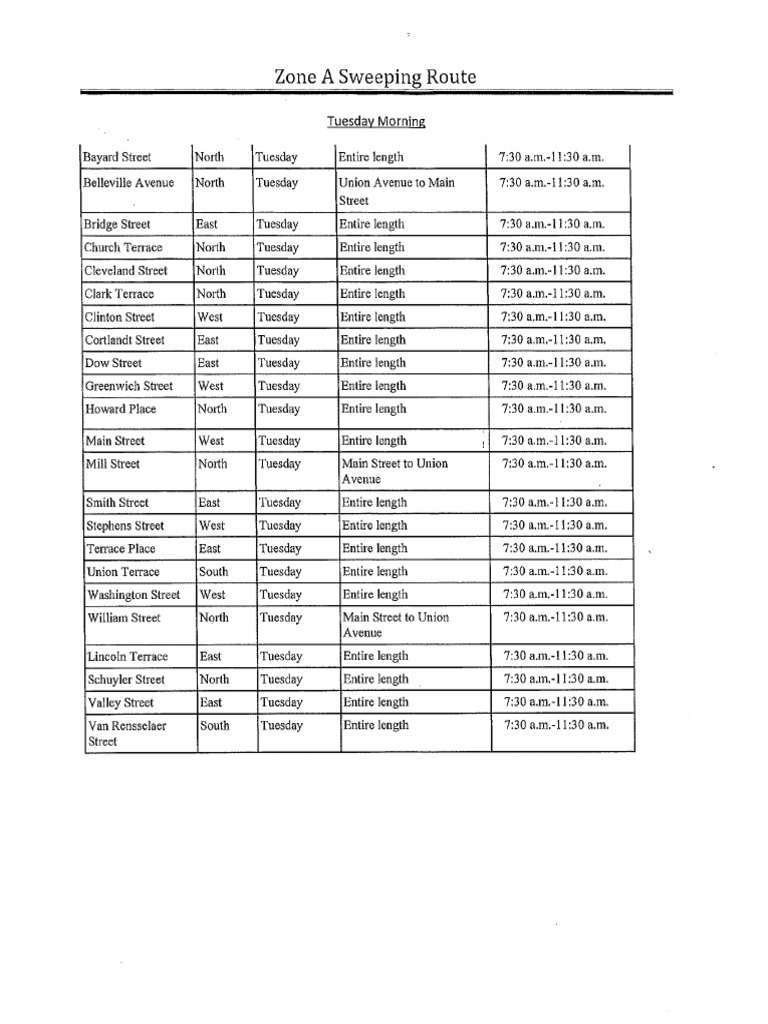 Belleville Street Cleaning Schedule | PDF