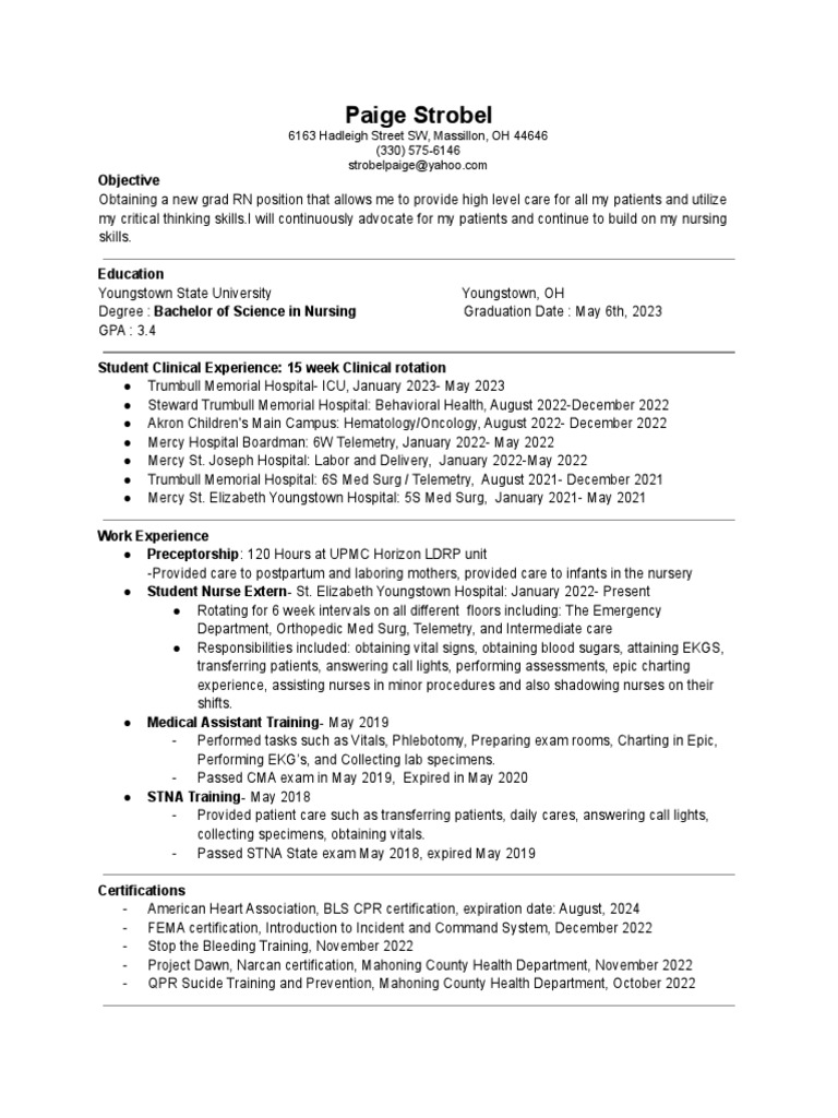School Resume 1 | PDF | Nursing | Hospital