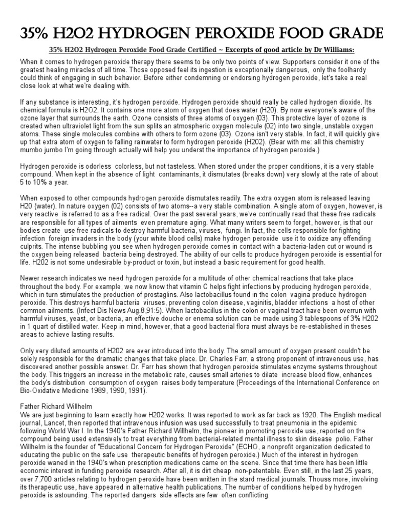 35% H2O2 Hydrogen Peroxide Food Grade | PDF | Hydrogen Peroxide ...