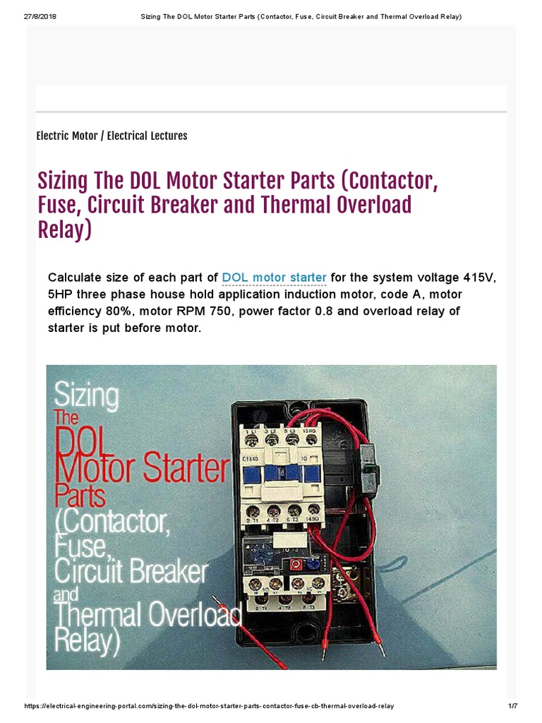 Sizing The DOL Motor Starter Parts | PDF | Electric Motor | Fuse ...