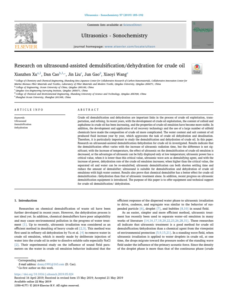 6 - 2019 - Research On Ultrasound-Assisted Demulsification Dehydration ...