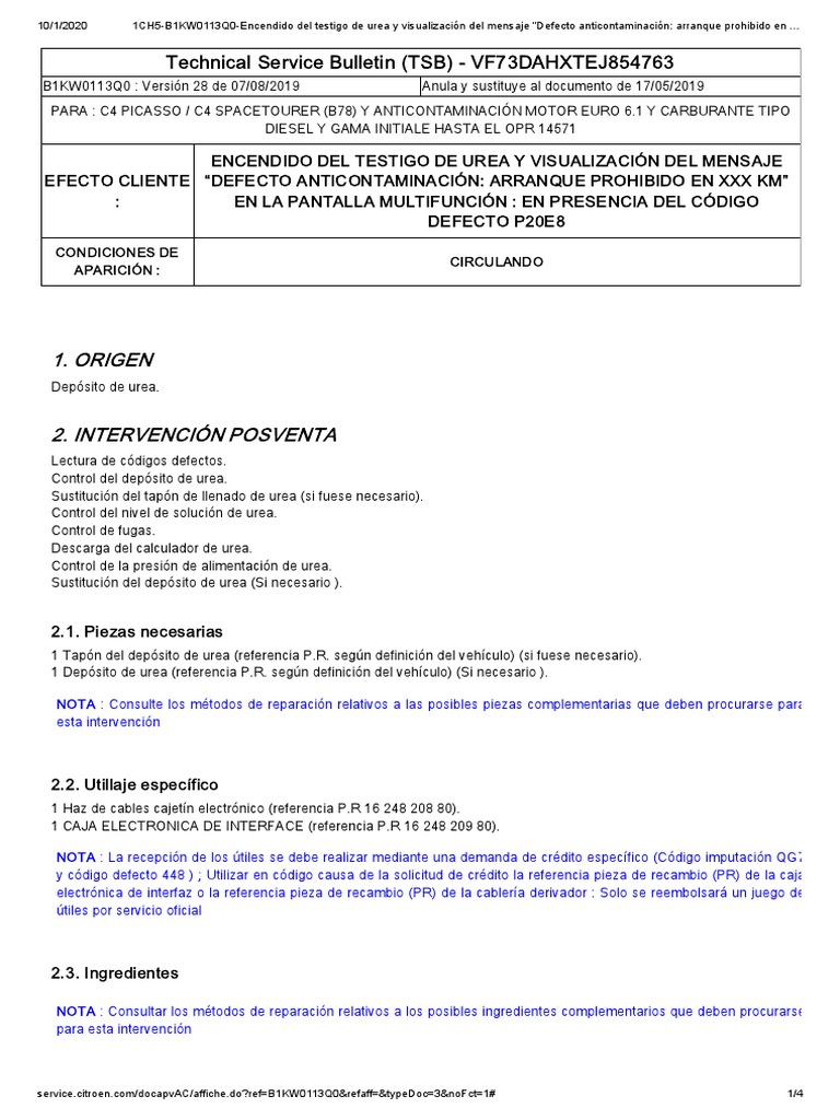 CITROEN C4 PICASSO 2 AHX 2014 NOTA TECNICA DEL DTC P20E8 | PDF ...