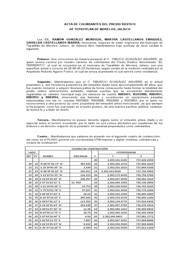 Acta de Colindantes | PDF