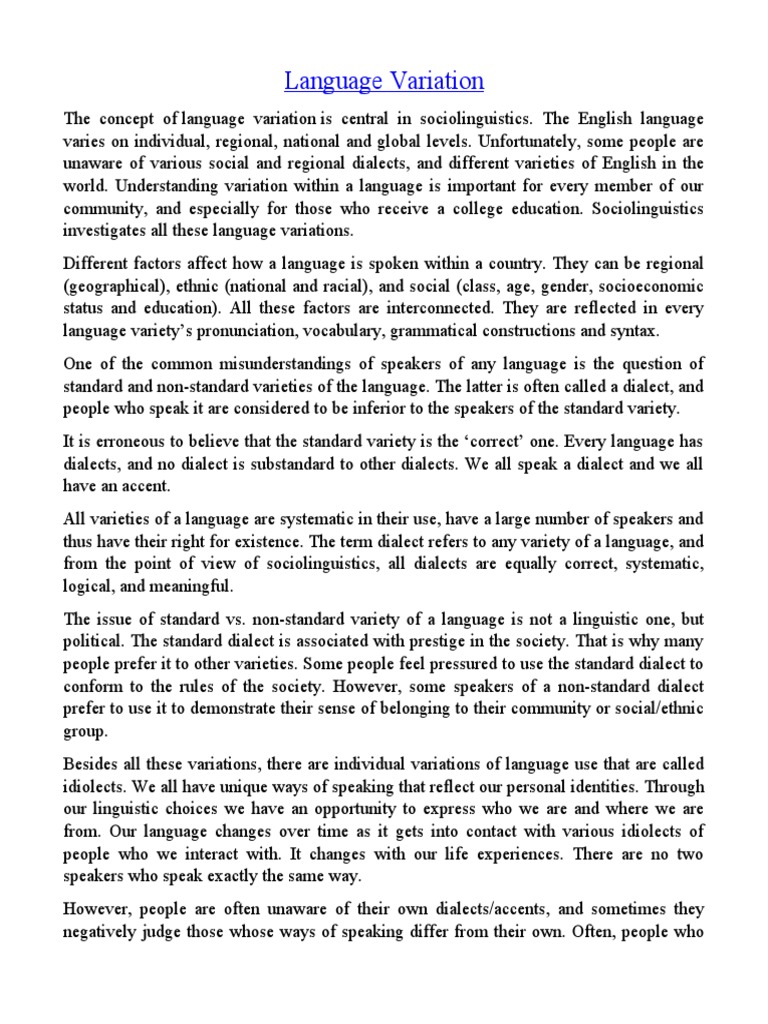 Language Variation | PDF | Dialect | English Language