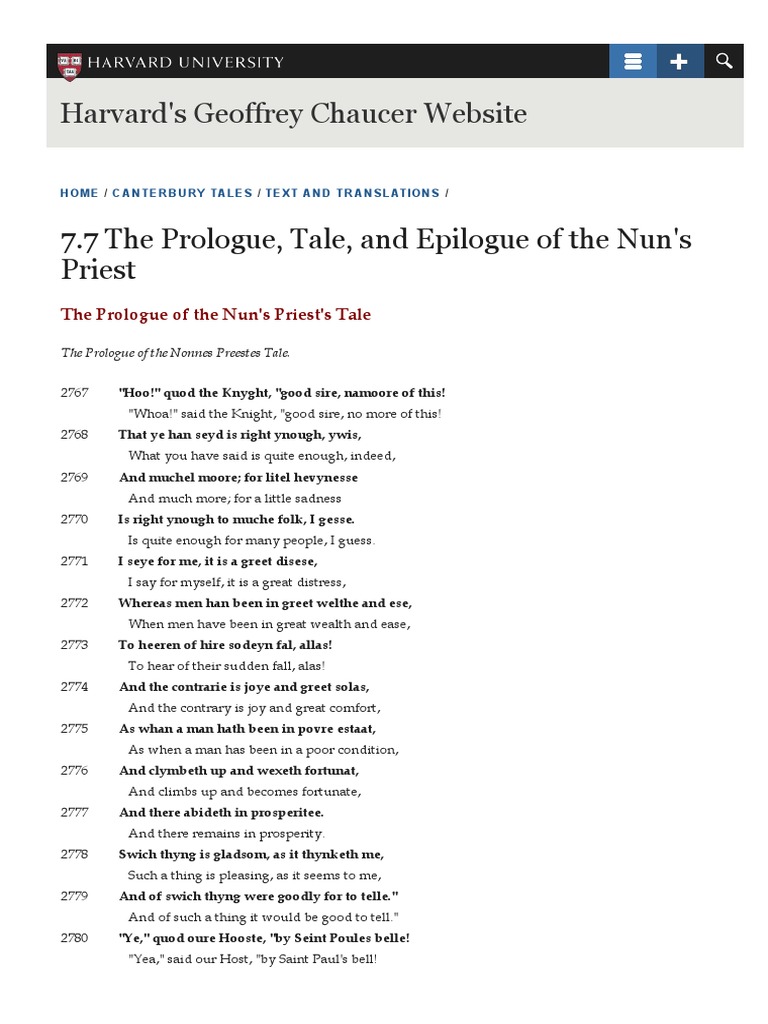 Chaucer Fas Harvard Edu Pages Prologue Tale and Epilogue Nuns Priest | PDF